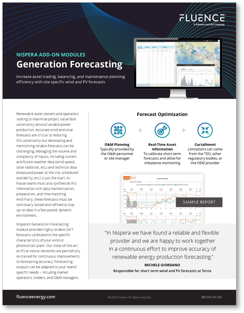 Download the Fluence Nispera Add On Module Generation Forecasting Brochure